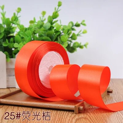 Атласная лента 4см, fluorescence orange, 25 ярдов