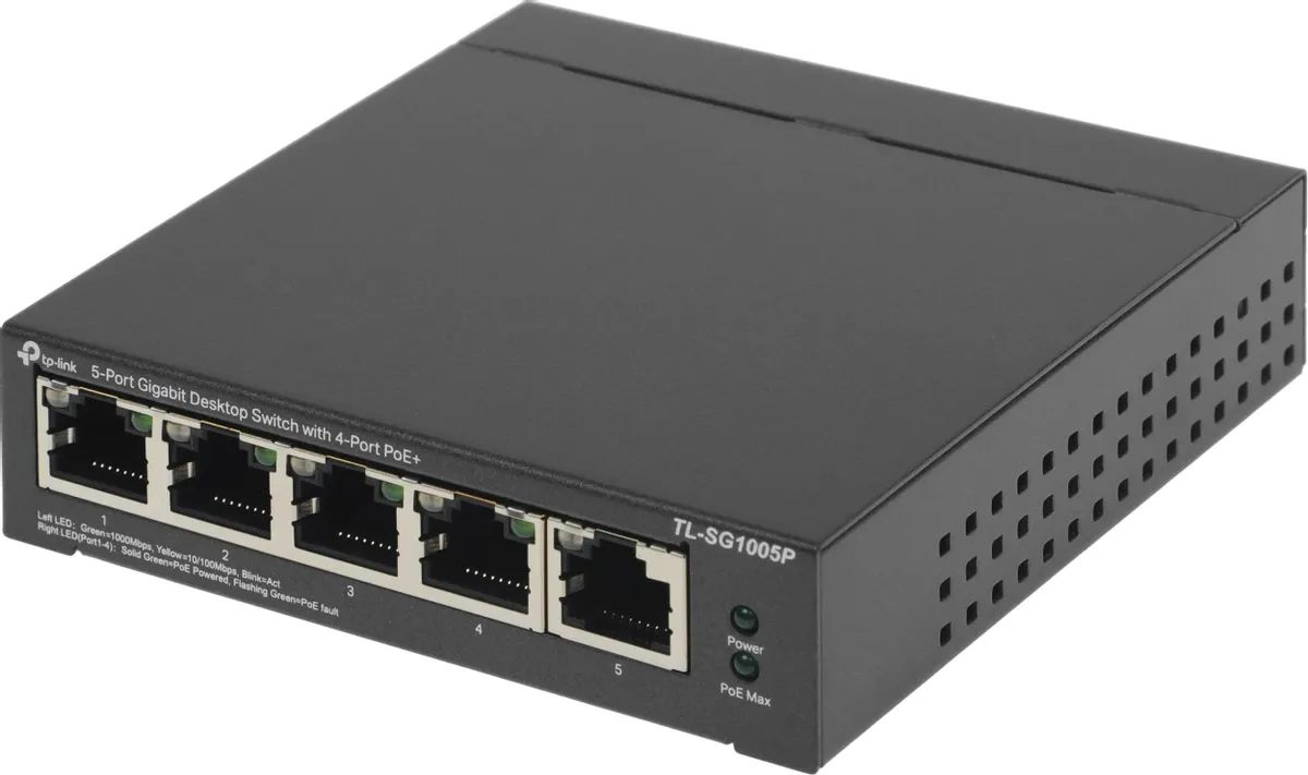 Коммутатор сетевой TP-Link TL-SG1005P, 5 портов, до 1 Гбит/с, PoE+, неуправляемый