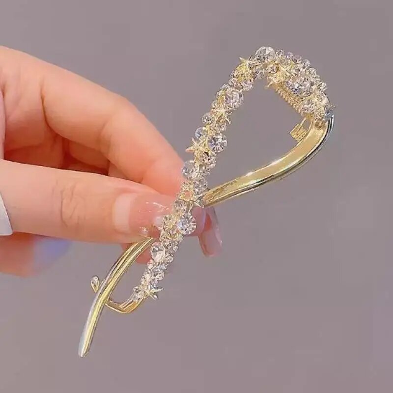 Металлические заколки-бананы со стразами Желтый, Gold