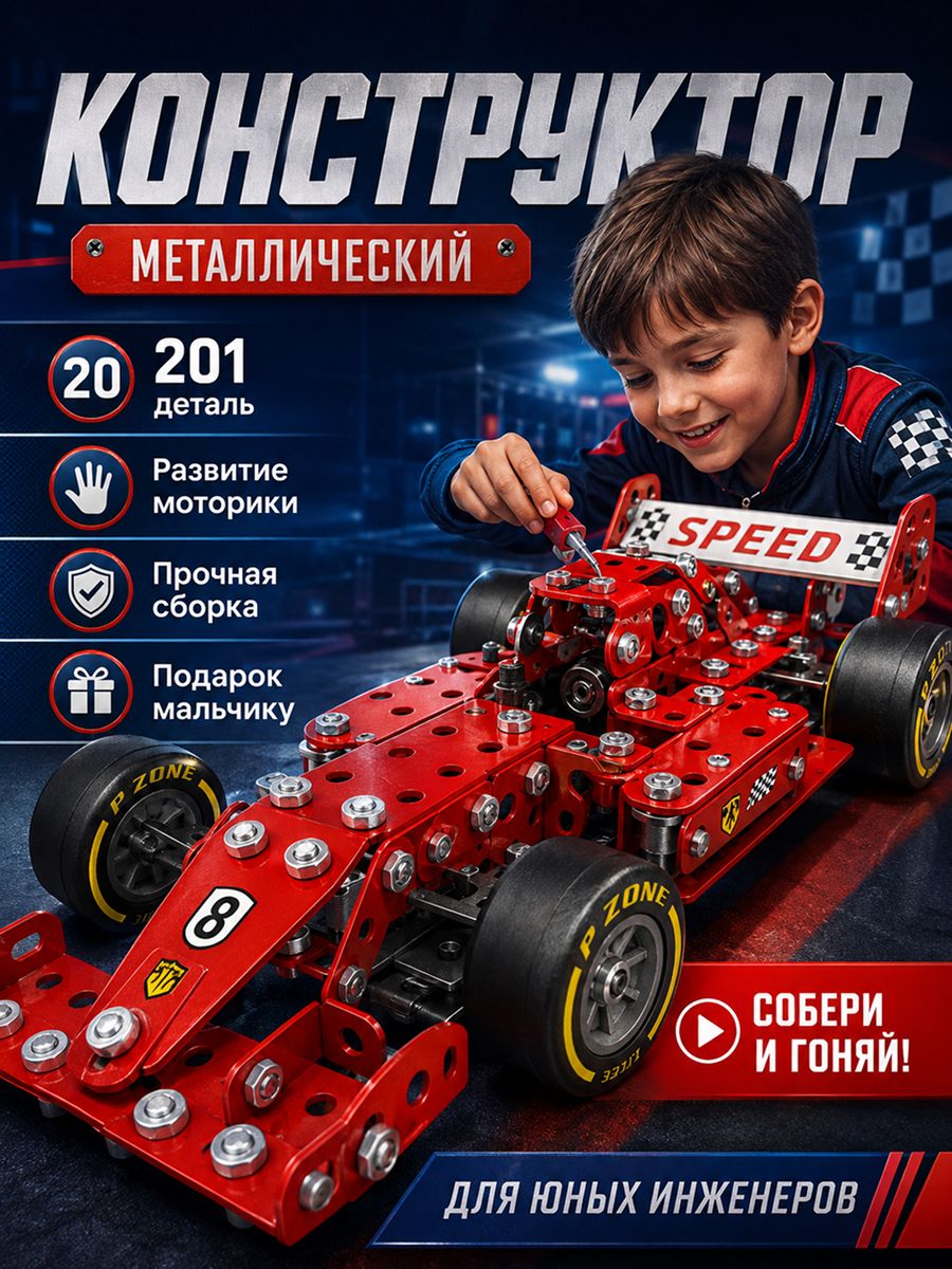 Металлический конструктор для уроков труда 201 деталь, железный конструктор для мальчиков и девочек