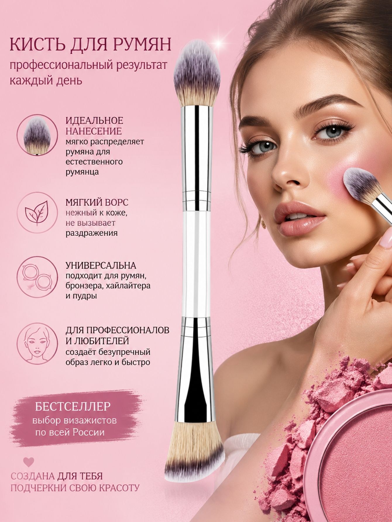 JYFH Профессиональная двусторонняя кисть для макияжа контуринг и румяна для безупречного тона