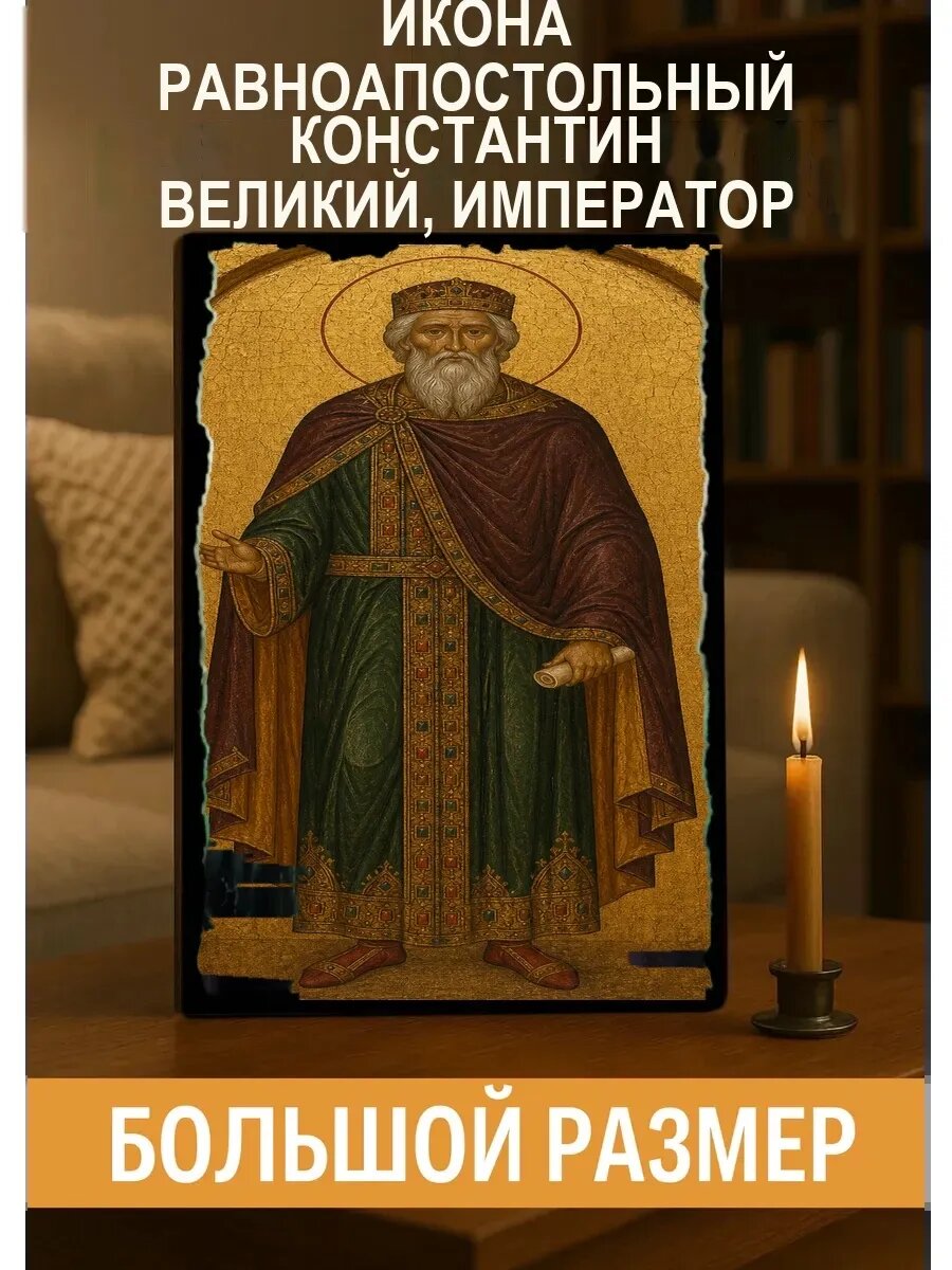 Икона Равноапостольный Константин Великий, император, на дереве