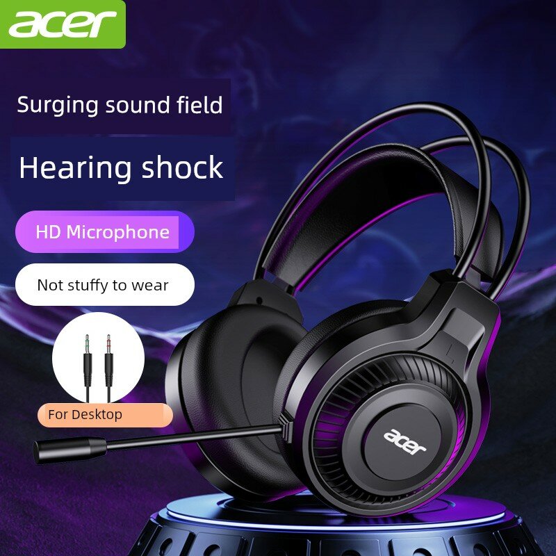 Наушники Acer для игр с двойным 3.5 мм разъемом, встроенным микрофоном, без подсветки для ПК и ноутбука