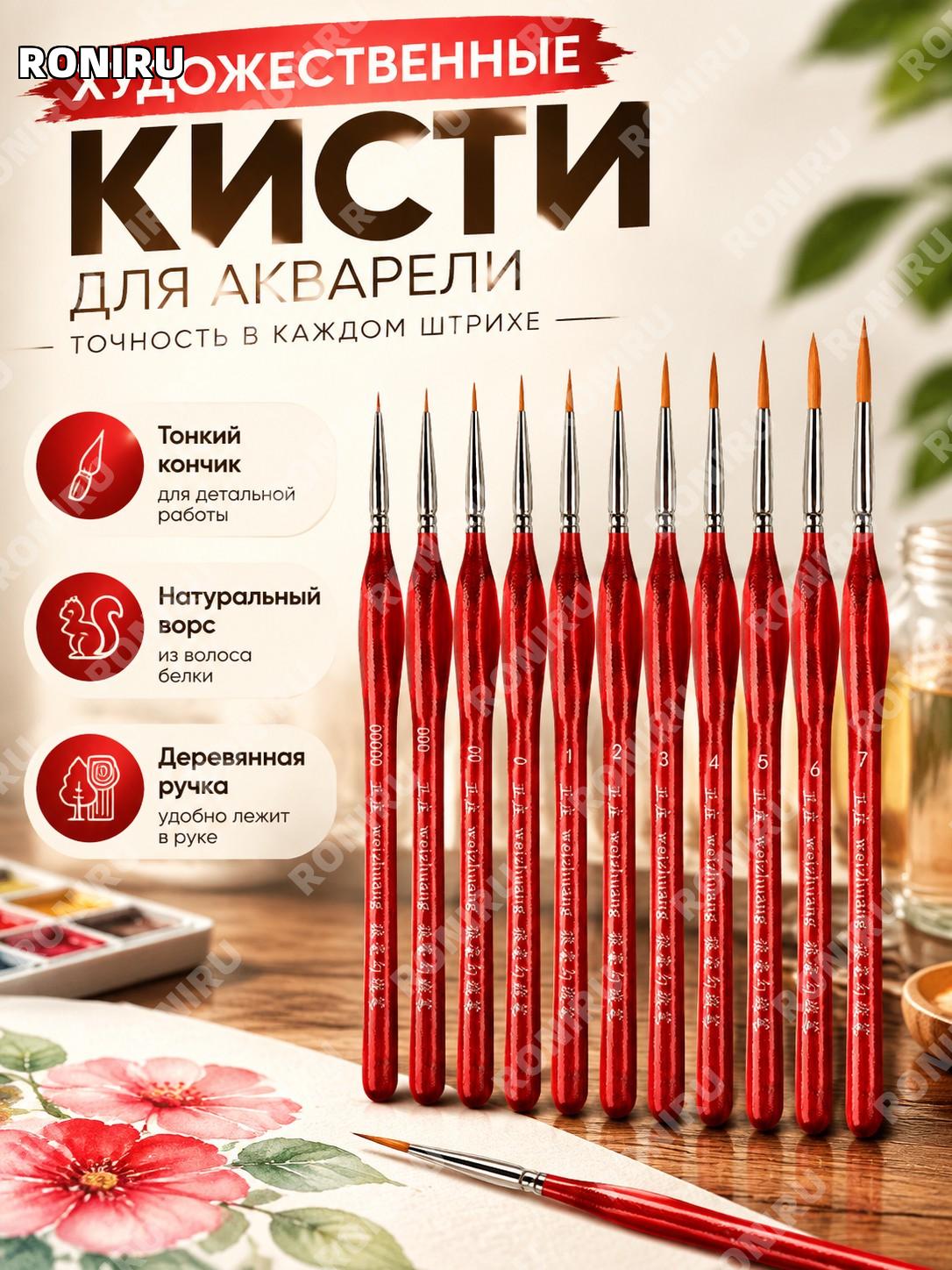Красная трехгранная кисть для контуров №2 деревянная для рисования и акварели инструмент точных линий художника