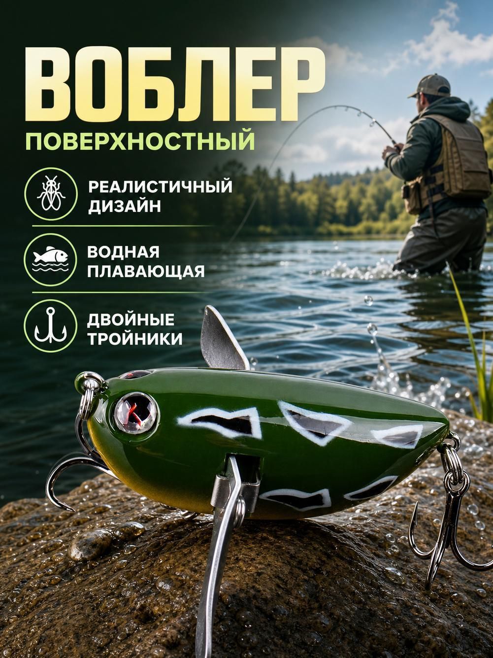 Поппер для рыбалки, 5,8 см, 12,5 г, с пропеллером, оранжево-желтый