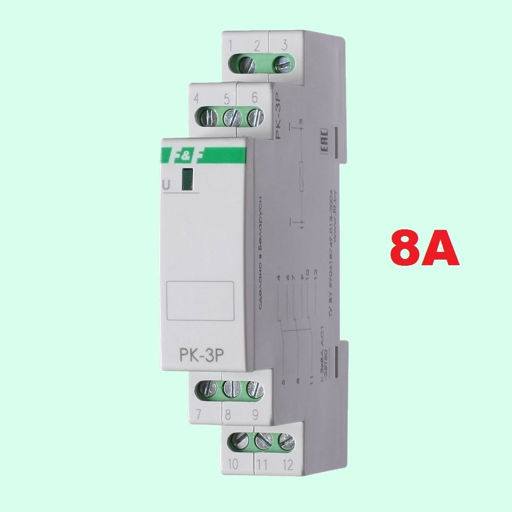 Реле промежуточное электромагнитное PK-3P-24, 3х8А, катушка 24В ACDC, F&F.
