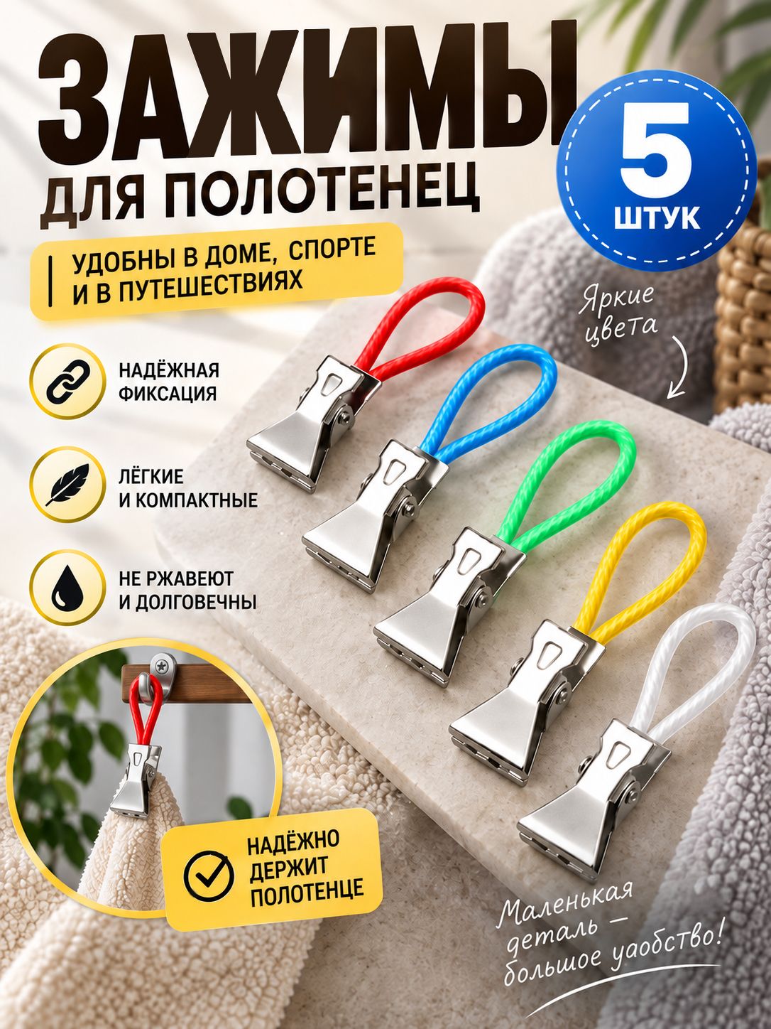 Зажимы для полотенец на петле 5 штук