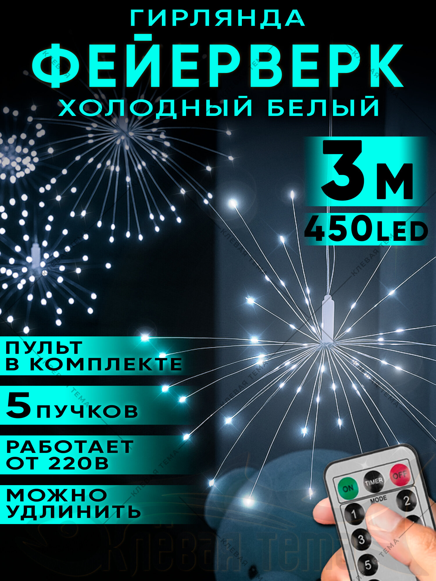 Гирлянда светодиодная Фейерверк с пультом! Новый год 2027