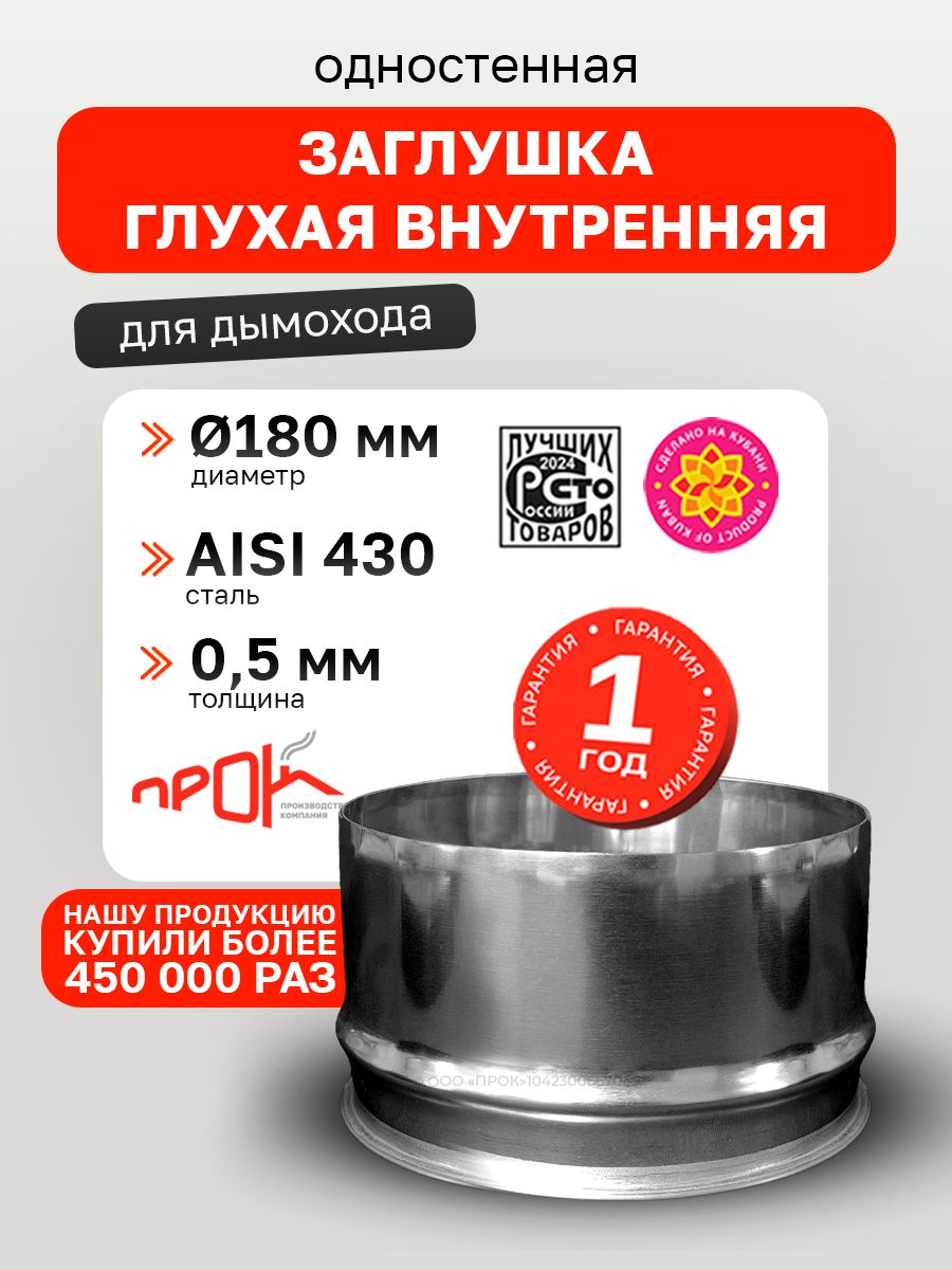 Заглушка для ревизии дымохода глухая внутренняя папа D 180 мм 0,5/430 нерж "Прок"