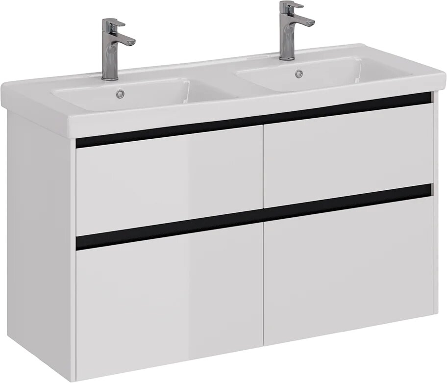 Тумба под раковину без столешницы Lemark Combi 120 напольная, подвесная, белая, глянцевая, из МДФ, тумба для ванной, с ящиками, с доводчиками