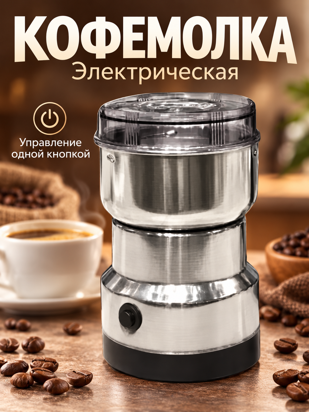 Кофемолка электрическая мощная, ёмкость 100 г, мощность 200 Вт