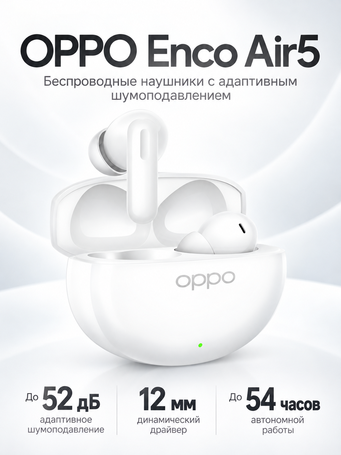 Беспроводные наушники OPPO Enco Air 5 Bluetooth TWS гарнитура с активным шумоподавлением вакуумные, белые