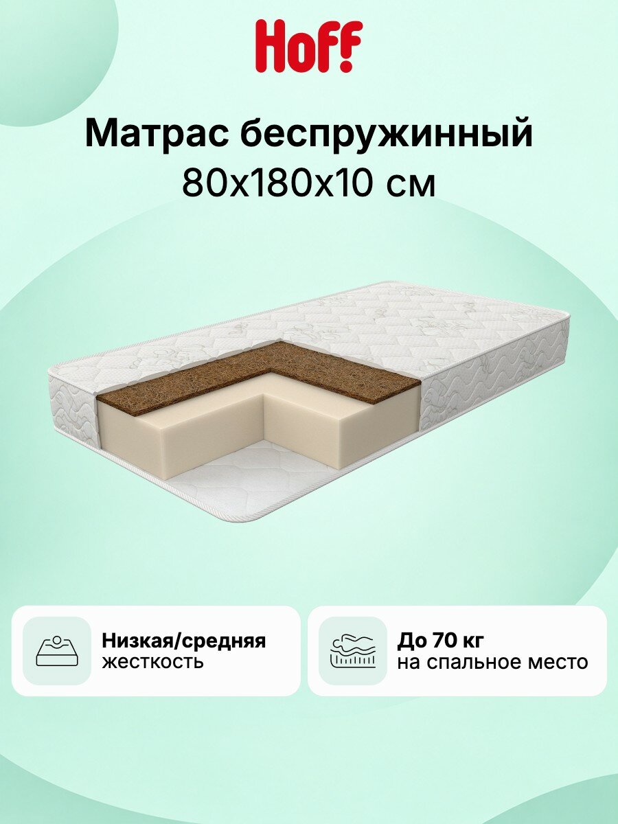 Матрас беспружинный Tedy, 80х180 см, двусторонний, средняя/низкая жесткость