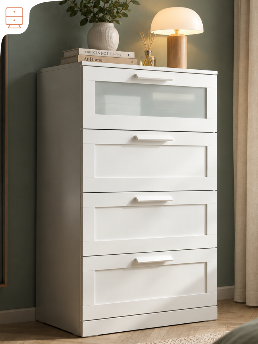 Комод, IKEA BRIMNES, с 4 ящиками, матовое стекло, 78x46х124, белый