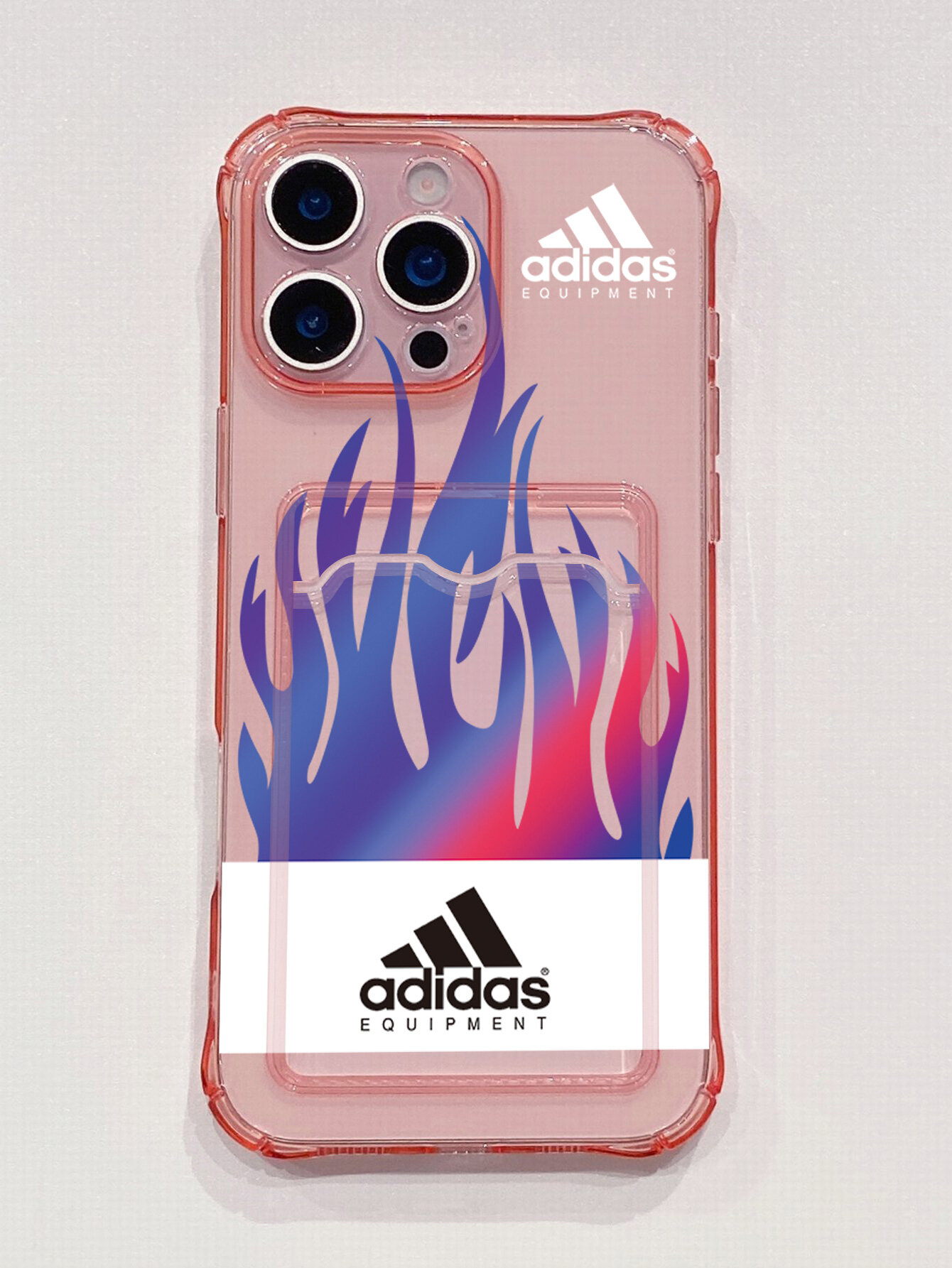 Чехол для iPhone 13 Pro(айфон 13 Про) с отделением для карт памяти, Adidas, мягкий прозрачный чехол