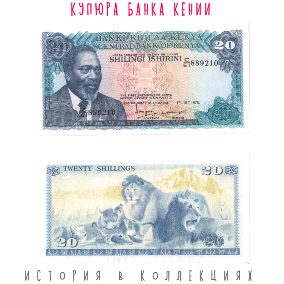 Кения 20 шиллингов 1978 Львиная семья UNC