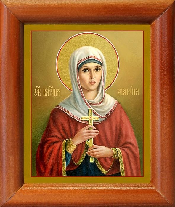 Великомученица Марина (Маргарита) Антиохийская, икона в темной деревянной рамке 8*9,5 см