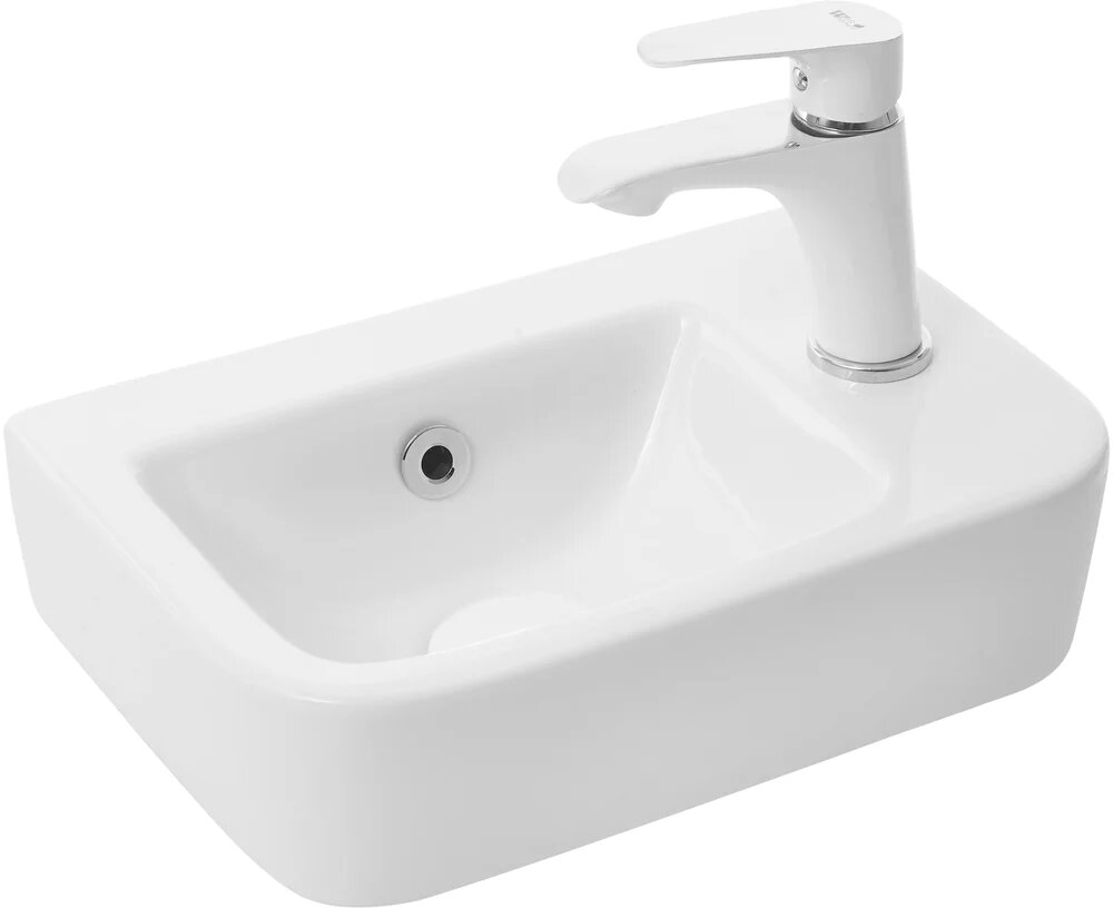 Раковина маленькая в туалет Weltwasser WW Aisbach 10100 38 R мини, подвесная, белая, со встроенным сливом-переливом, раковина для ванной фаянсовая, прямоугольная
