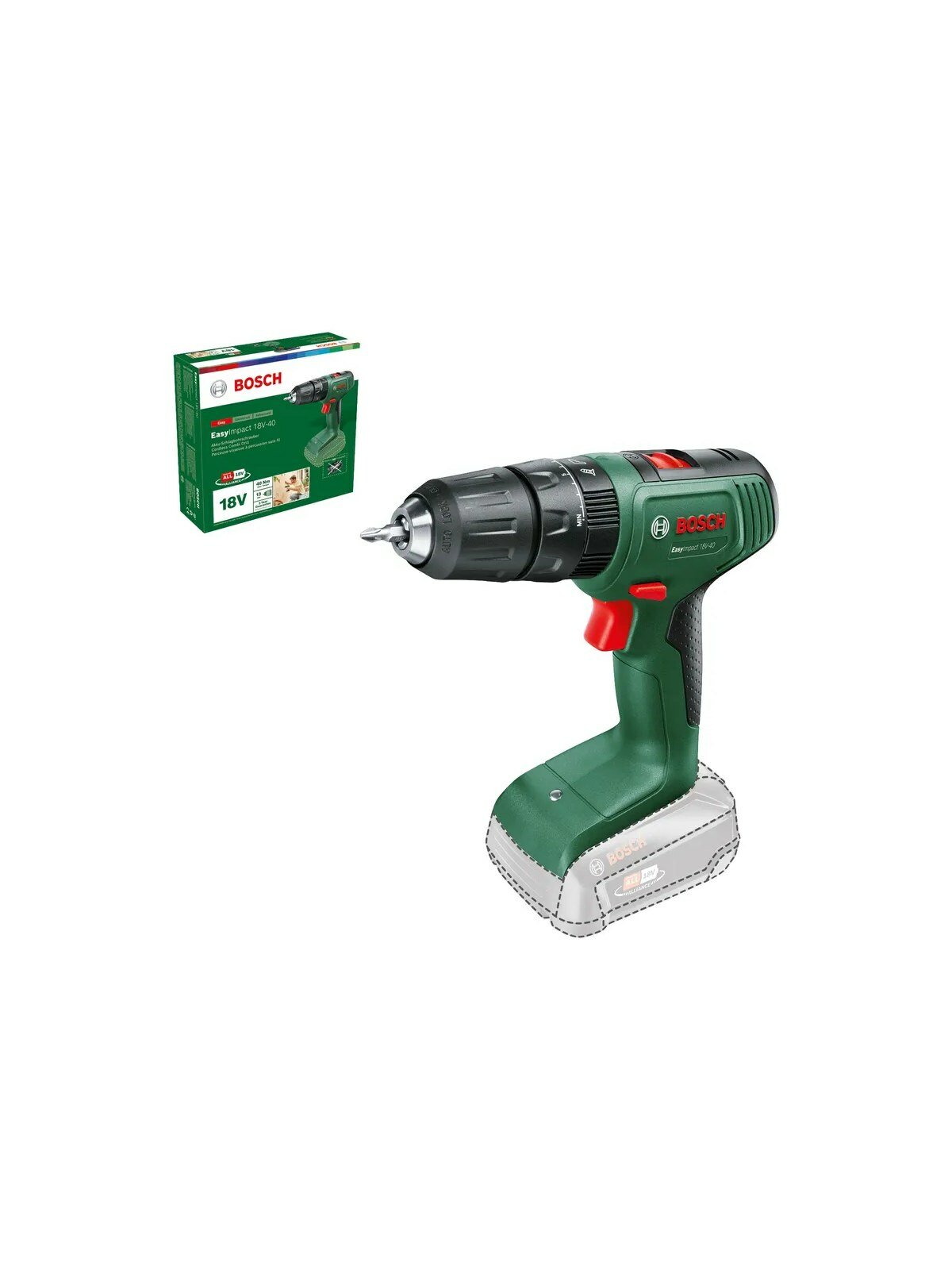 Аккумуляторная дрель Bosch EasyImpact 18V-40 соло, без акк и з/у, 18В, (06039D8100)