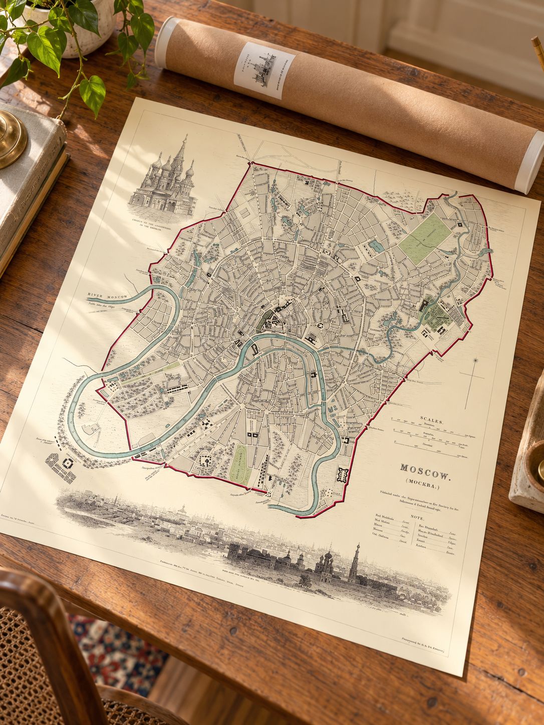 Старинная карта Москвы 1836 года, винтажный исторический план города - без рамы, 40 х 40 см