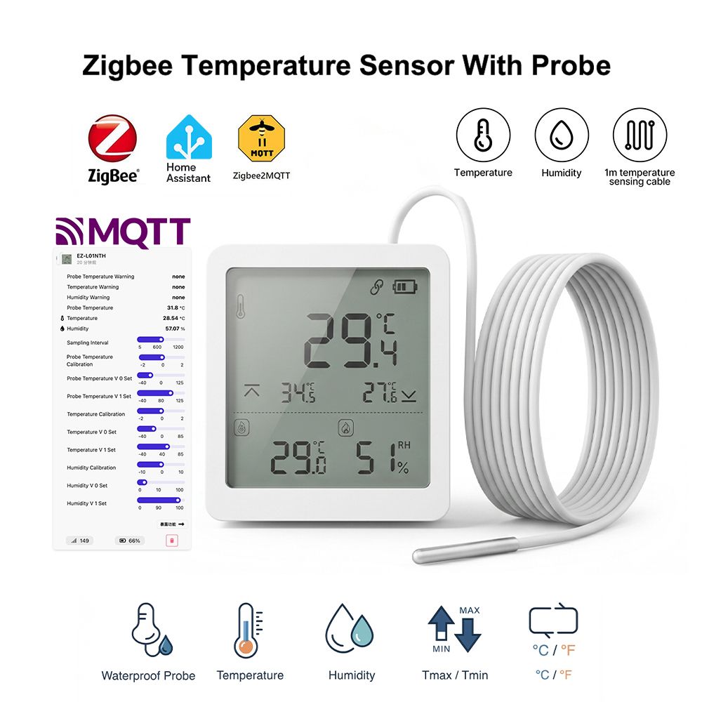 Умный датчик температуры и влажности Zigbee С дисплеем, Home assistant, zigbee2mqtt
