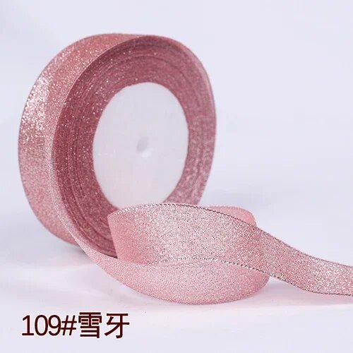 МерiLover Нейлоновая металлизированная лента 6-40 мм Розовый, champagne, 40mm Glitter