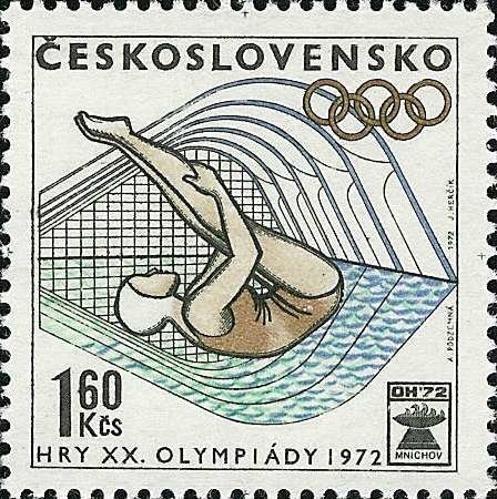 (1972-019) Марка Чехословакия "Прыжки в воду" Летние Олимпийские игры 1972, Мюнхен III