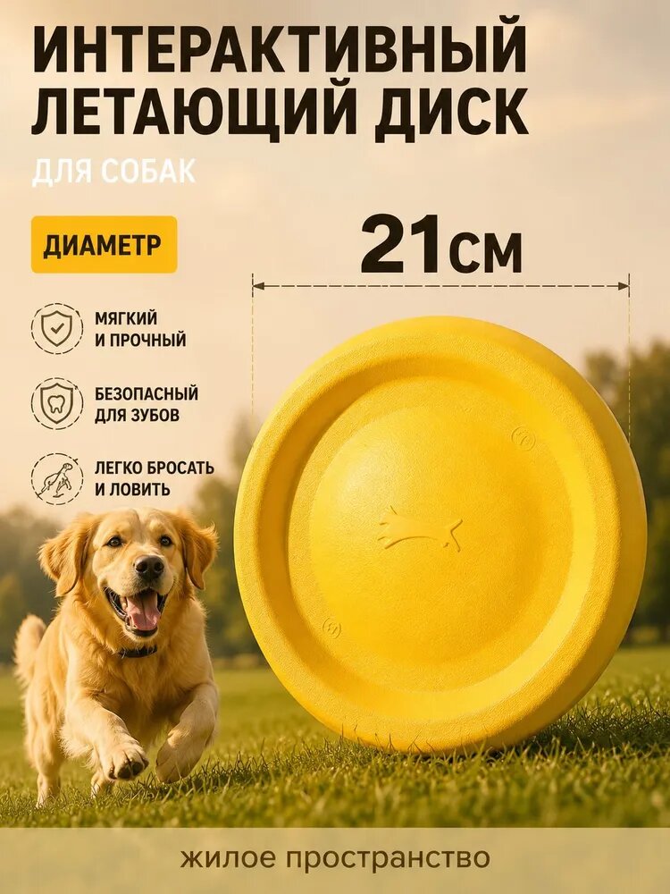Игрушка для собак фрисби мягкий летающий диск 21 см для дрессировки и игр