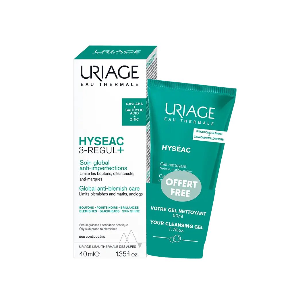 Uriage набор Hyseac 3-Regul+ Универсальный уход 40 мл+Hyseac Очищающий гель 50 мл 1 уп