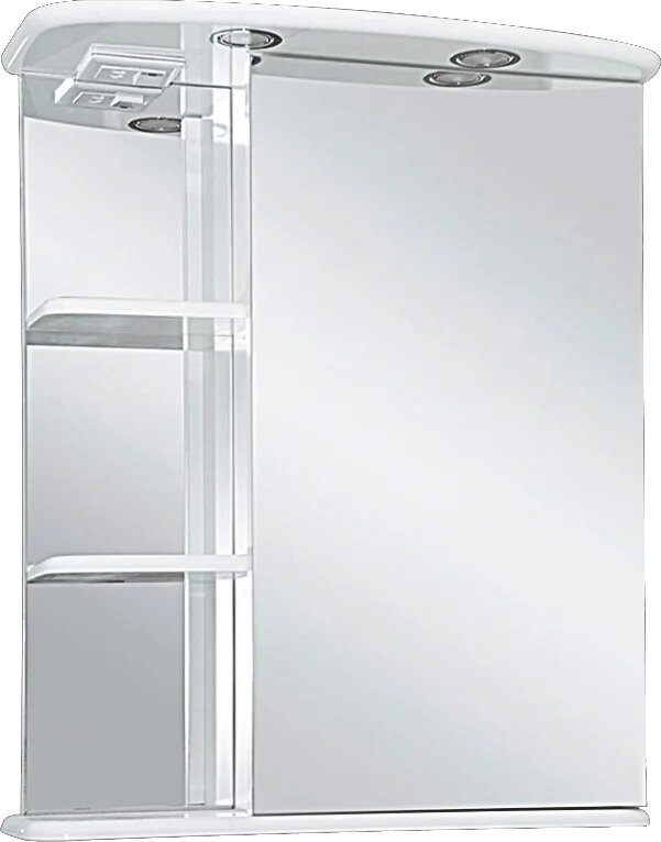 Зеркало-шкаф Misty Магнолия 60 R с подсветкой, с боковыми полками, 60 см, с розеткой, белое, зеркало настенное в ванную