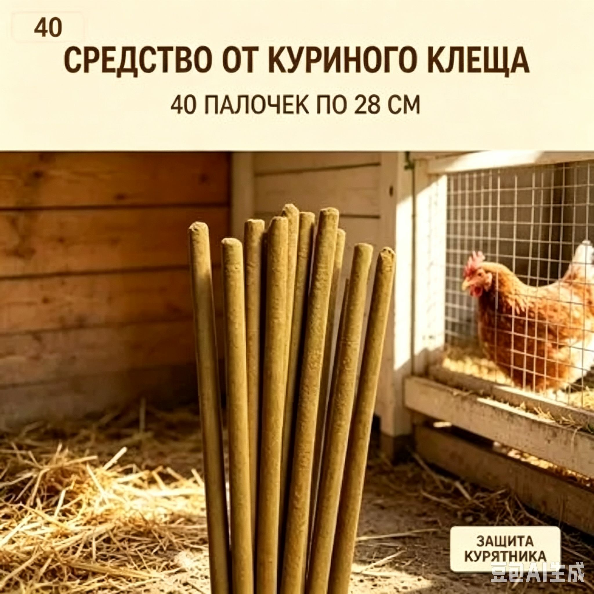 Средство от куриного клеща,40палочек по 28 см, репеллент для кур, защита птицы от паразитов, для курятника