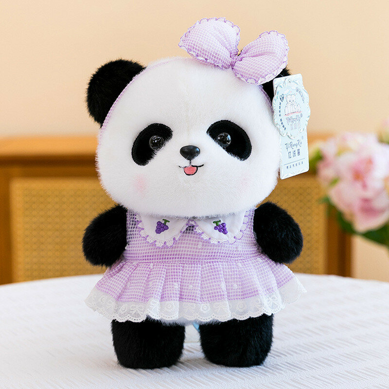 Маленькая панда игрушка мягкая с одеждой для детей играть и коллекционный подарок фиолетовая 18 см