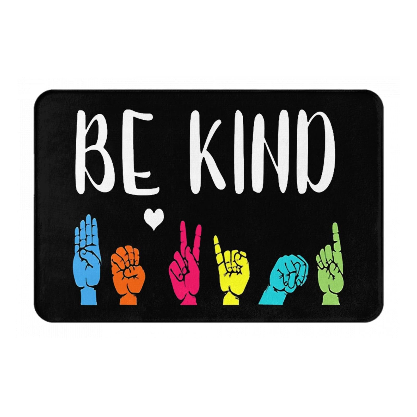 Коврик Be Kind на языке жестов ASL 24 x 16 дюймов — нескользящий входной коврик для ванной комнаты, кухни, входной двери — впитывающие водонепроницаемые коврики для ванной для использования внутри помещения (черный)