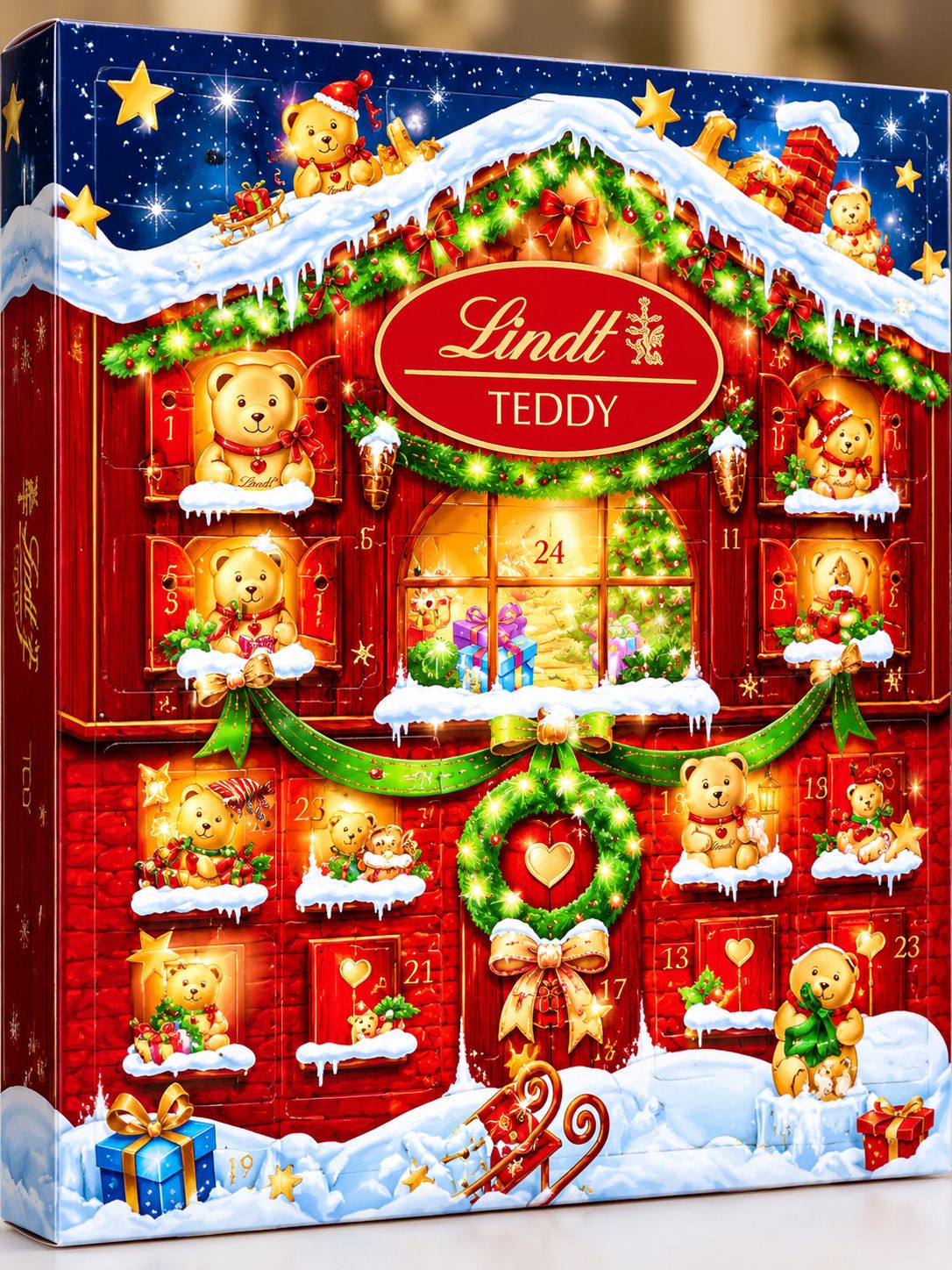 Новогодний Адвент календарь сладкий LINDT Золотой Медвежонок, 128 гр