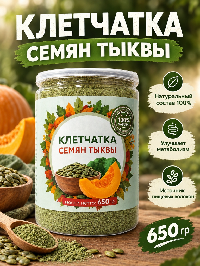 Клетчатка семян тыквы тыквенная клетчатка без добавок, 650 г