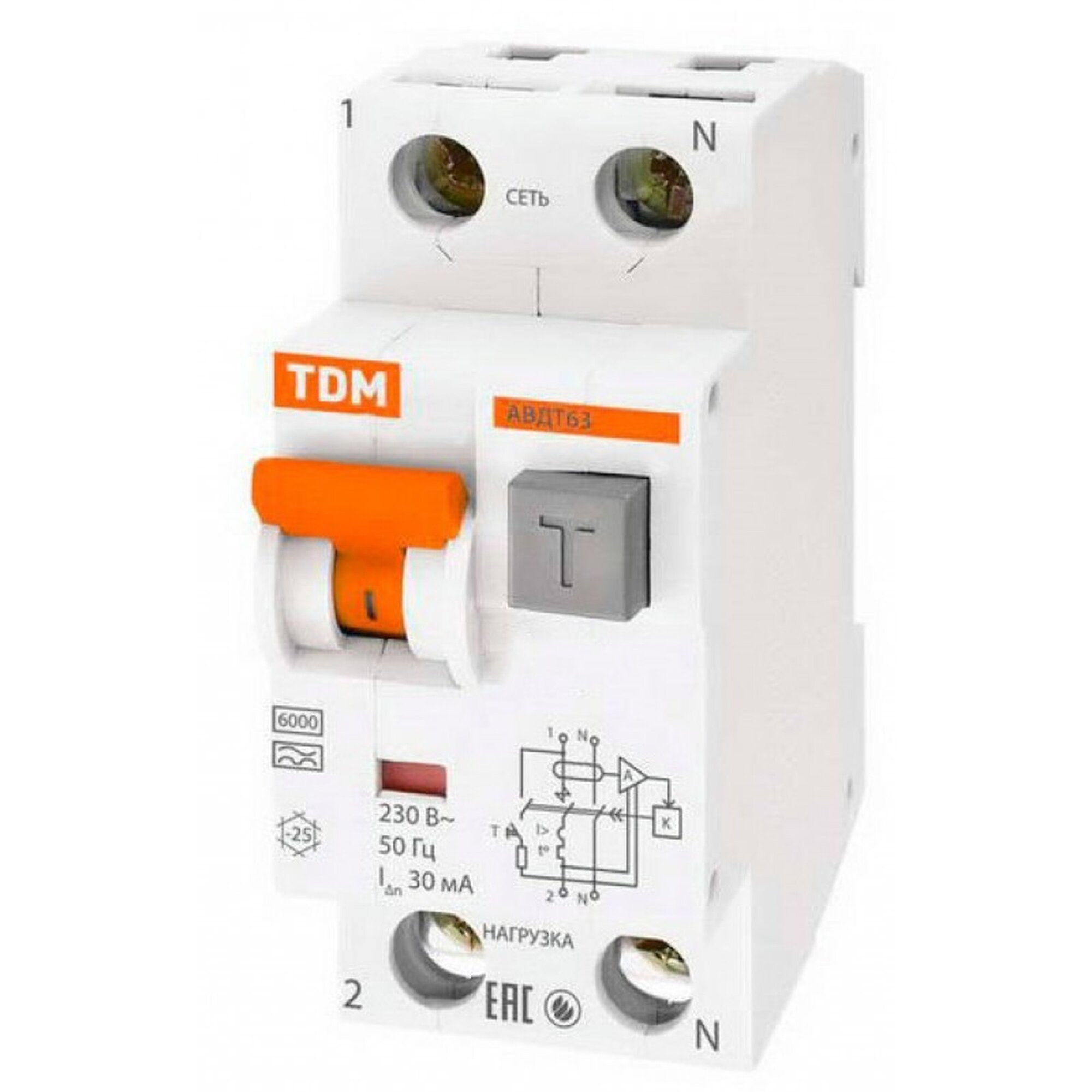Выключатель автоматический TDM Electric 63 2Р(1Р+N) C16 30мА 6кА тип А (SQ0202-0002)