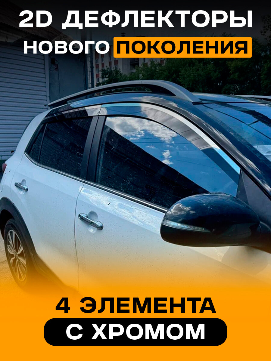 Дефлекторы на Kia KX1 (Киа КХ) 1 покол-е, 2018-2026, 2D ветровики на окна автомобиля, с хром молдингом