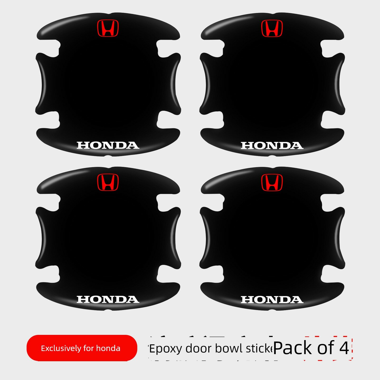 Honda Красный логотип, черная основа, защита ручек дверей, комплект из 4 штук для Pilot