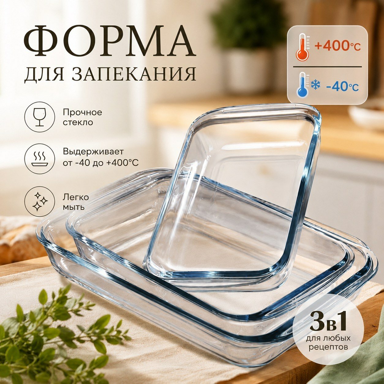 Форма для запекания, выпечки, 3 шт