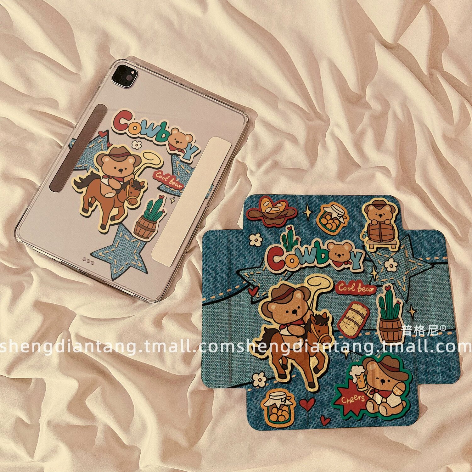 Чехол для iPad Air 2024 13 дюймов с рисунком медвежонка + защитное стекло