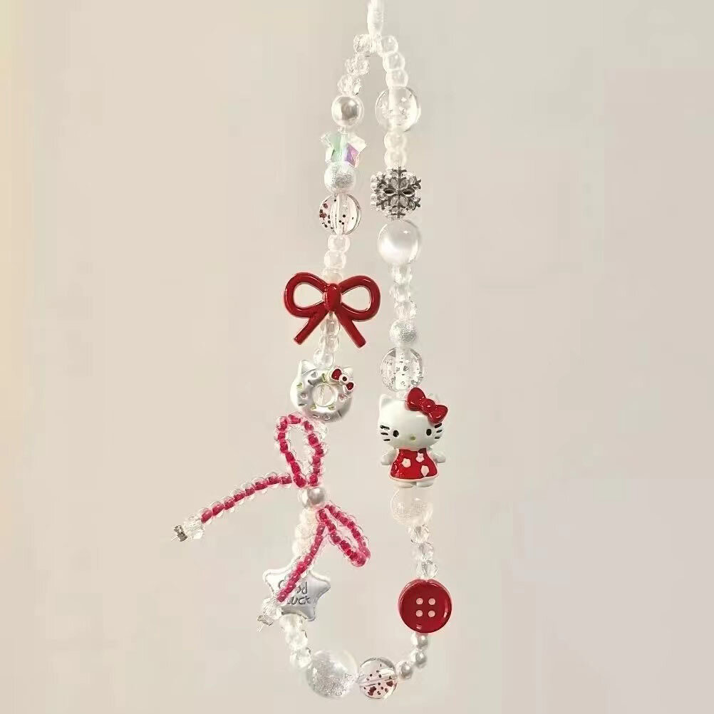 Брелок для телефона Hello Kitty с красным бантом, шнурок на шею, подвеска на сумку