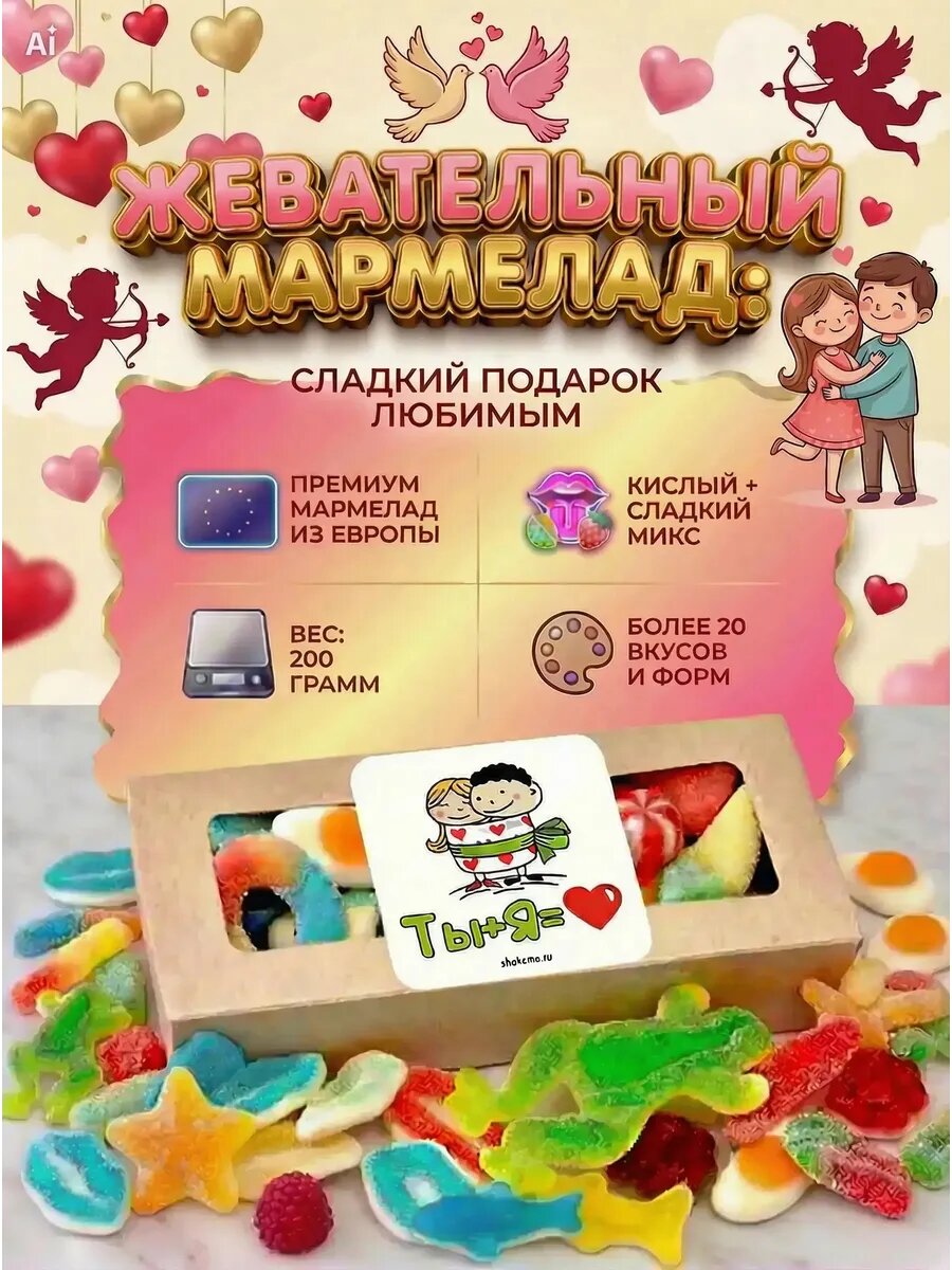 Мармелад жевательный, подарок любимому мужчине женщине, 200г