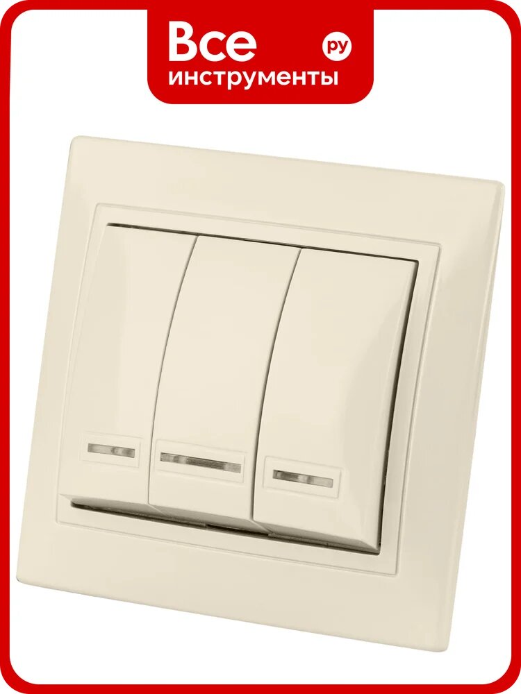 Трехклавишный выключатель TDM ELECTRIC с подсветкой, слоновая кость Таймыр SQ1814-0106