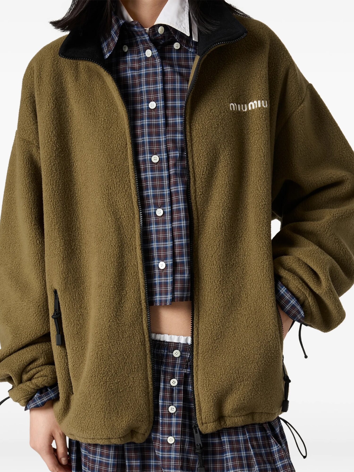 Куртка Miu Miu Fleece zipper jacket, размер 44, зеленый — фото 1