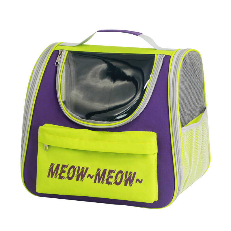 MEOW Наружный плечевой рюкзак для кошек и собак в фиолетовом и желто-зеленом цвете - Яркий