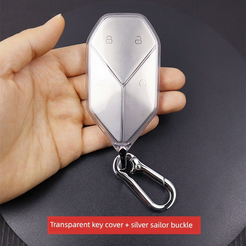 Чехол для ключей Denza B8 2025-2026, прозрачный материал, серебристый морской крючок