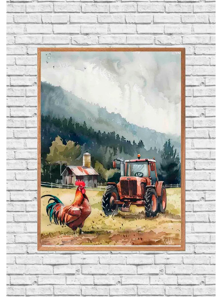 Фермер-петух-птица 2, Плакат 30x42см