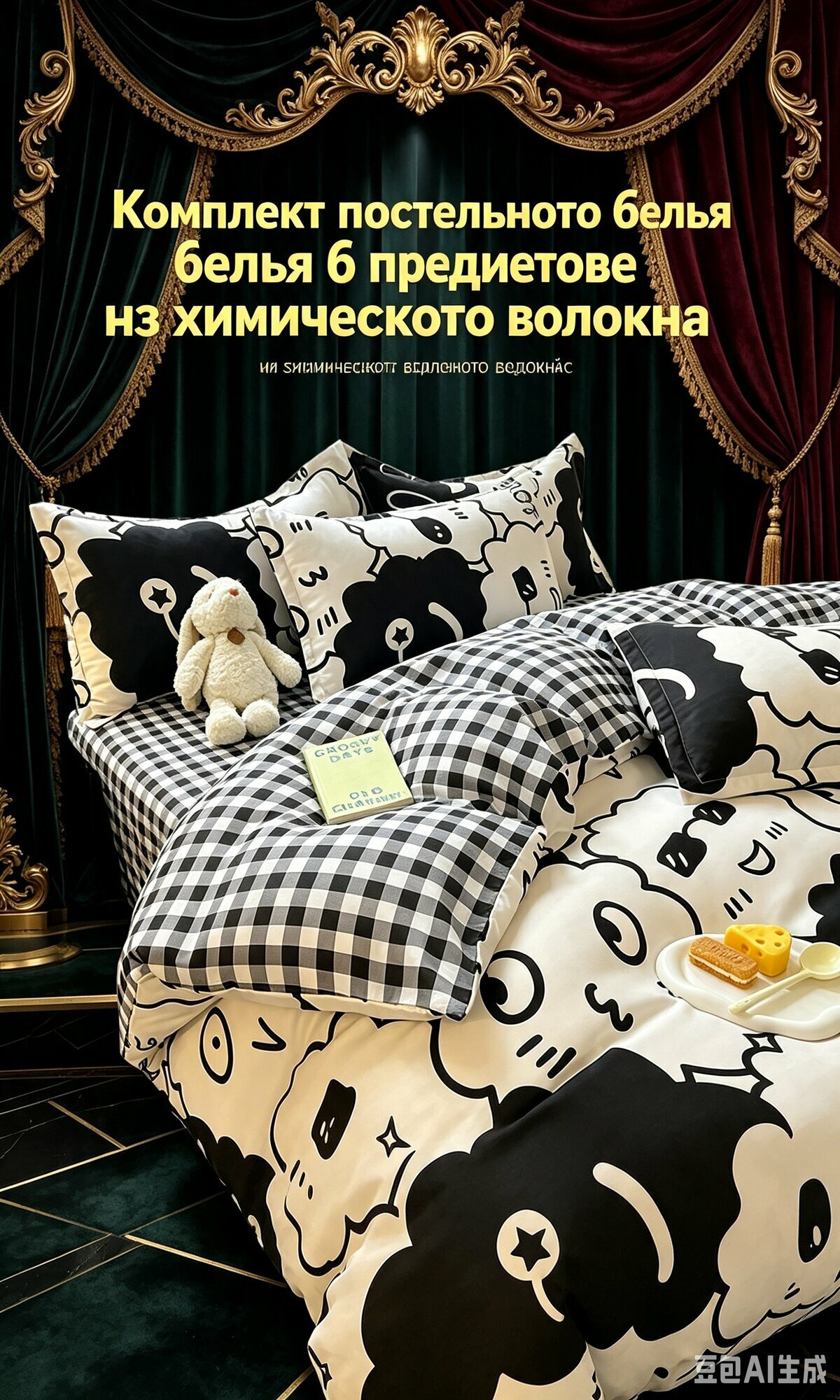 Комплект постельного белья 6 предметов из химического волокна с одеялом и подушками для студентов общежития