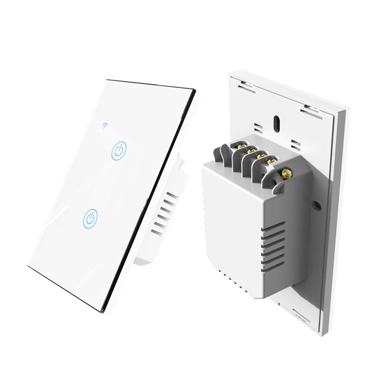 Беспроводной сенсорный выключатель с LED-индикатором, встроенным в панель управления, и защитным стеклом. Совместимость с приложением Tuya. Настенный дисплей.