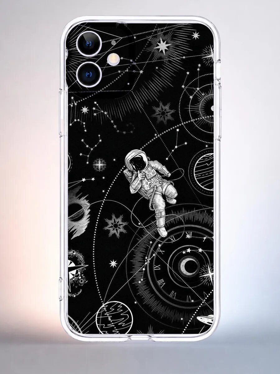 Чехол iPhone 11 космонавт и созвездия силиконовый прозрачный